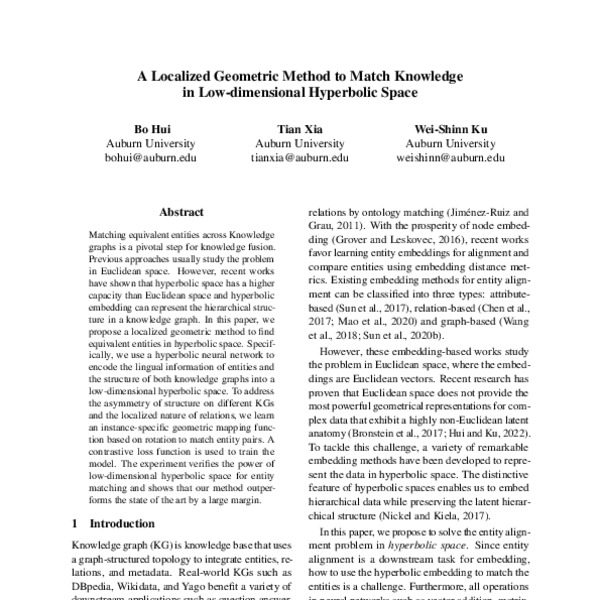 A Localized Geometric Method to Match Knowledge in Low-dimensional Hyperbolic Space - ACL Anthology