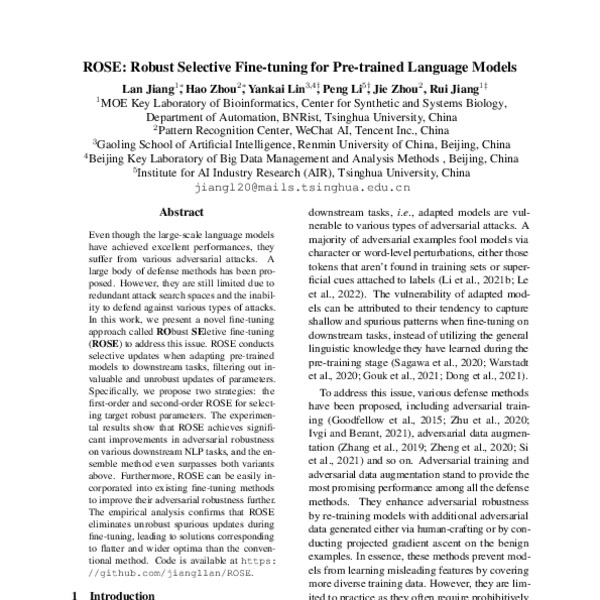 ROSE: Robust Selective Fine-tuning for Pre-trained Language Models - ACL Anthology