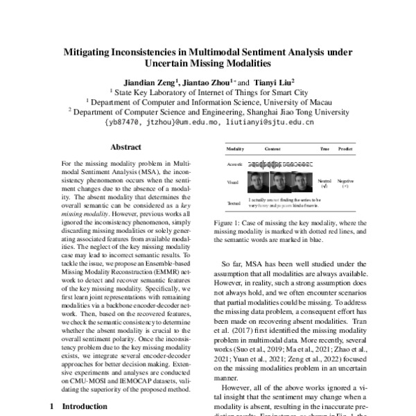 Mitigating Inconsistencies In Multimodal Sentiment Analysis Under Uncertain Missing Modalities