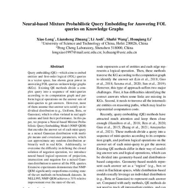 Neural-based Mixture Probabilistic Query Embedding for Answering FOL queries on Knowledge Graphs ...