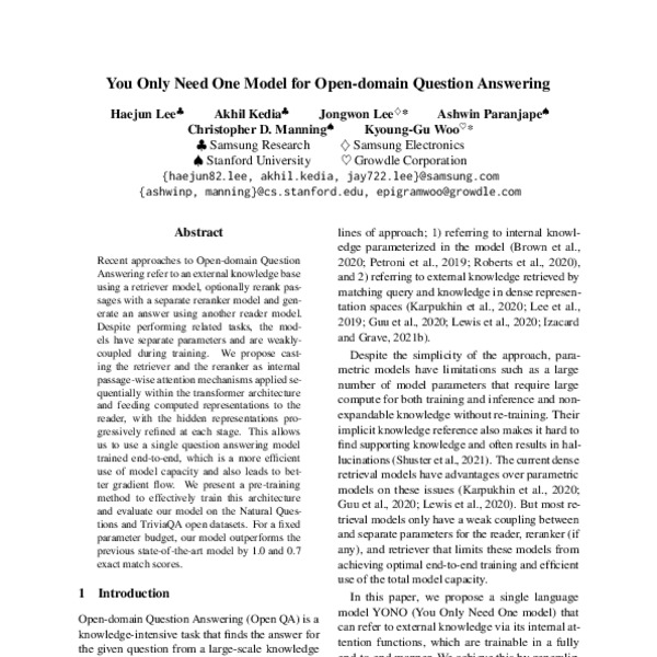 You Only Need One Model for Open-domain Question Answering - ACL Anthology