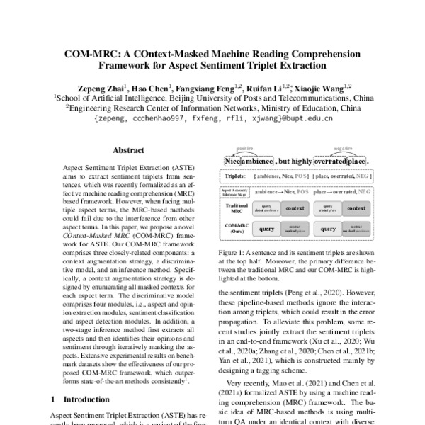 Com Mrc A Context Masked Machine Reading Comprehension Framework For Aspect Sentiment Triplet