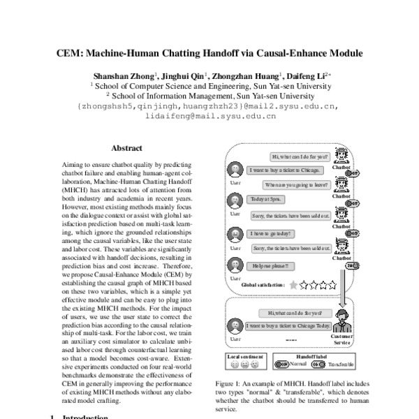 CEM: Machine-Human Chatting Handoff via Causal-Enhance Module - ACL ...