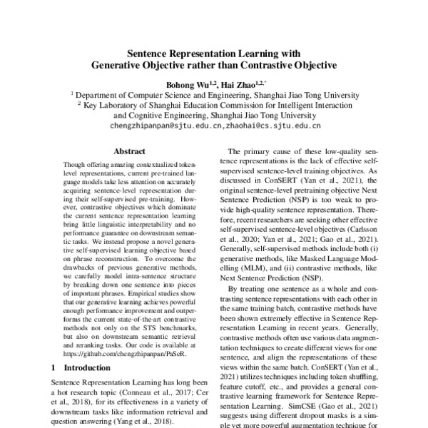 Sentence Representation Learning with Generative Objective rather than Contrastive Objective ...