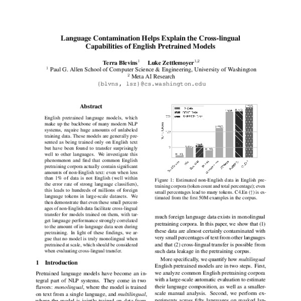 Language Contamination Helps Explains the Cross-lingual Capabilities of English Pretrained ...
