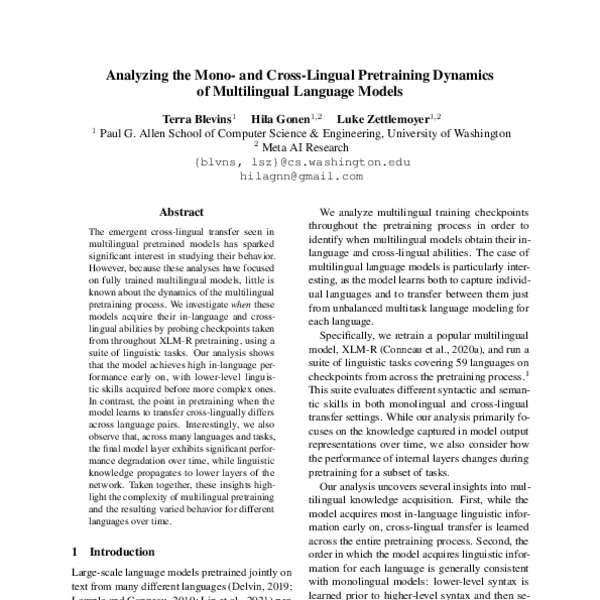 Analyzing the Mono- and Cross-Lingual Pretraining Dynamics of Multilingual Language Models - ACL ...