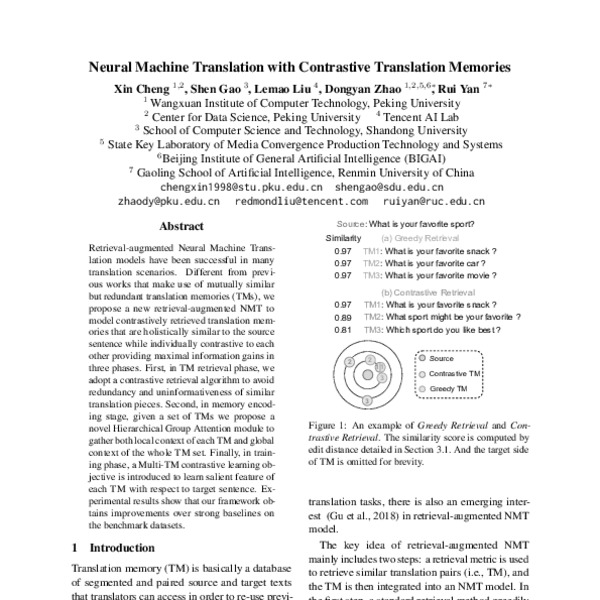 Neural Machine Translation with Contrastive Translation Memories - ACL Anthology