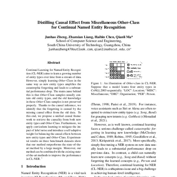 Distilling Causal Effect from Miscellaneous Other-Class for Continual Named Entity Recognition ...