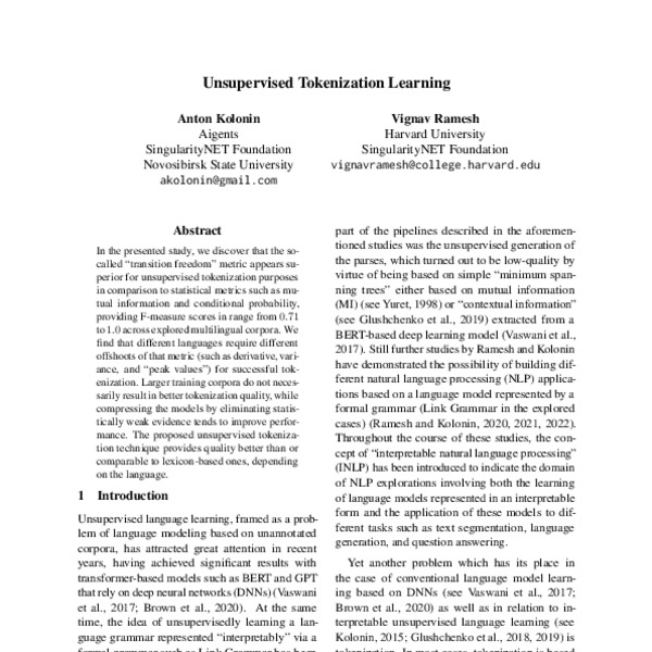 Unsupervised Tokenization Learning - ACL Anthology