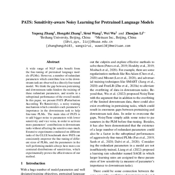 PATS: Sensitivity-aware Noisy Learning for Pretrained Language Models - ACL Anthology