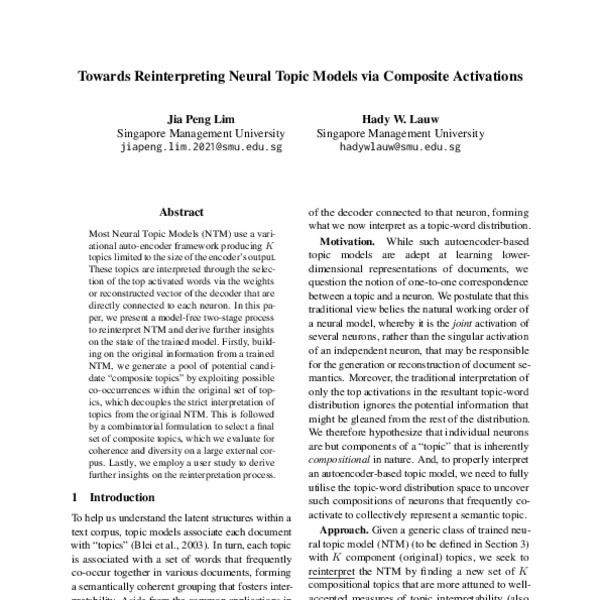 Towards Reinterpreting Neural Topic Models via Composite Activations - ACL Anthology