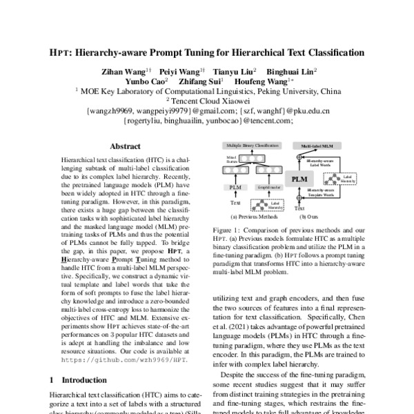 Hpt Hierarchy Aware Prompt Tuning For Hierarchical Text Classification