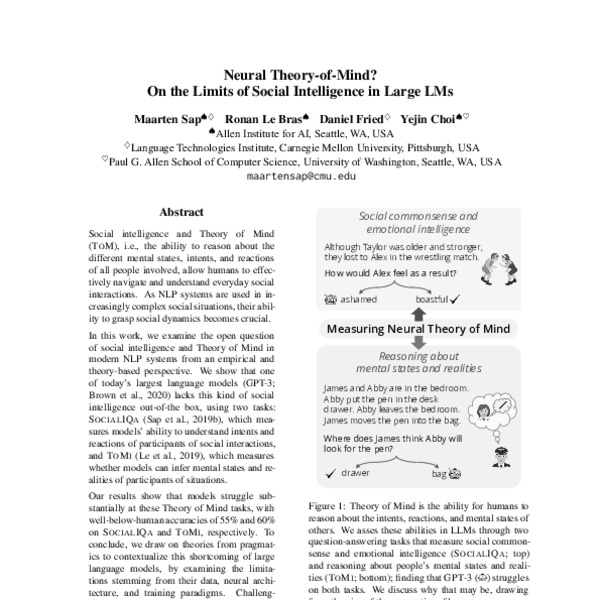 Neural Theory-of-Mind? On the Limits of Social Intelligence in Large ...