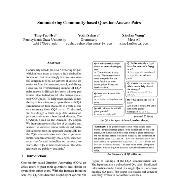 Summarizing Community-based Question-Answer Pairs - ACL Anthology
