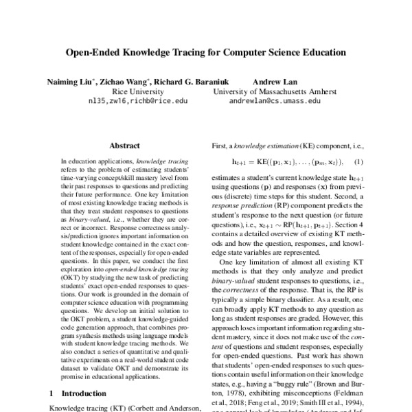 Open-ended Knowledge Tracing for Computer Science Education - ACL Anthology