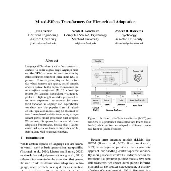 Mixed-effects transformers for hierarchical adaptation - ACL Anthology