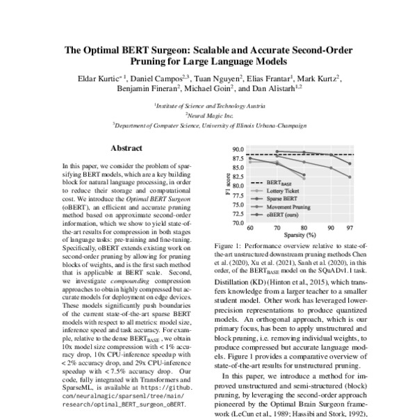 The Optimal BERT Surgeon: Scalable and Accurate Second-Order Pruning for Large Language Models ...