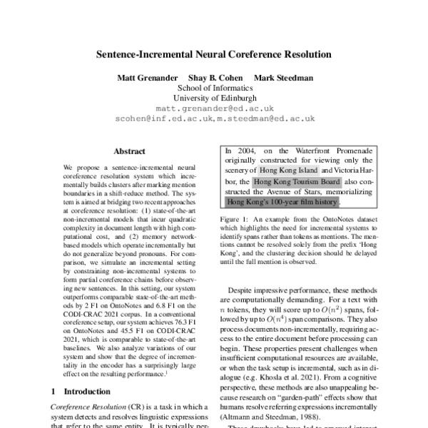 Sentence-Incremental Neural Coreference Resolution - ACL Anthology