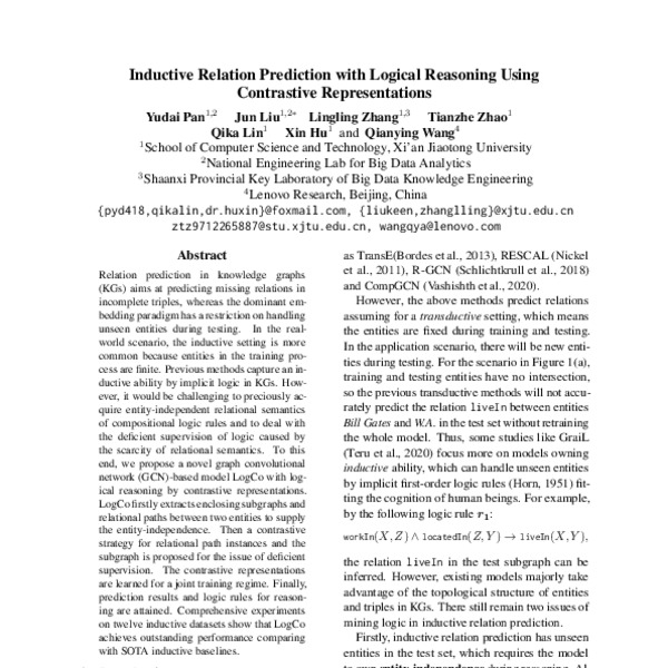 Inductive Relation Prediction With Logical Reasoning Using Contrastive