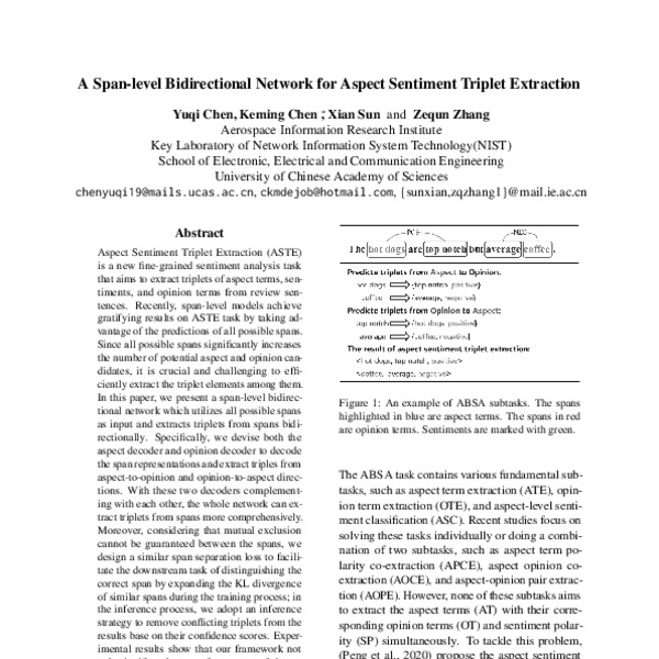 A Span Level Bidirectional Network For Aspect Sentiment Triplet