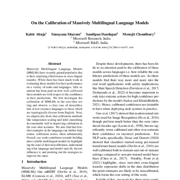 On the Calibration of Massively Multilingual Language Models - ACL ...