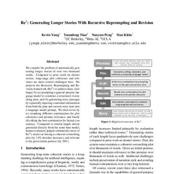 Re3: Generating Longer Stories With Recursive Reprompting and Revision - ACL Anthology