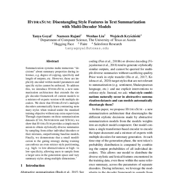 HydraSum: Disentangling Style Features in Text Summarization with Multi-Decoder Models - ACL ...