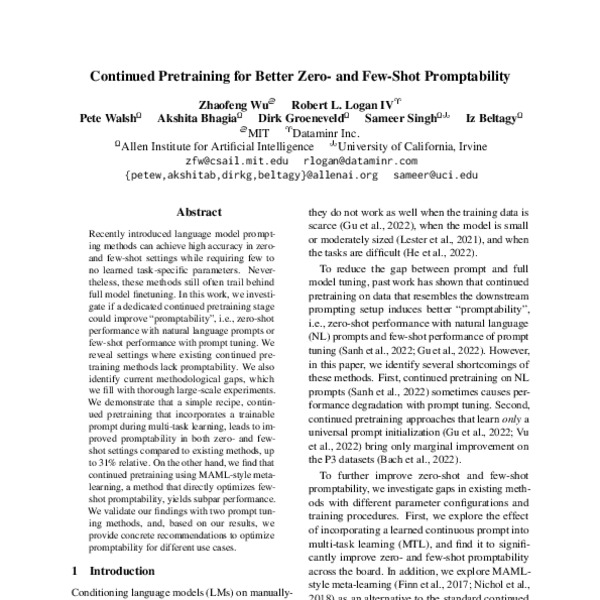 Continued Pretraining for Better Zero- and Few-Shot Promptability - ACL Anthology