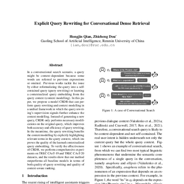 Explicit Query Rewriting For Conversational Dense Retrieval Acl Anthology