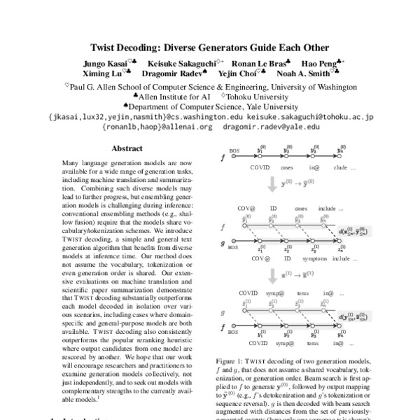 Twist Decoding: Diverse Generators Guide Each Other - ACL Anthology
