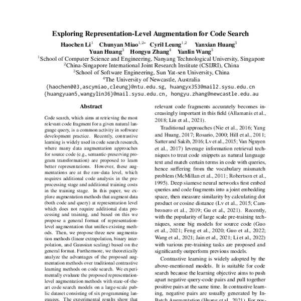 Exploring Representation Level Augmentation For Code Search Acl Anthology