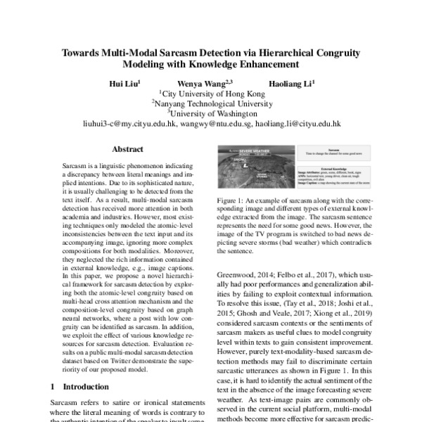 Towards Multi Modal Sarcasm Detection Via Hierarchical Congruity 1539