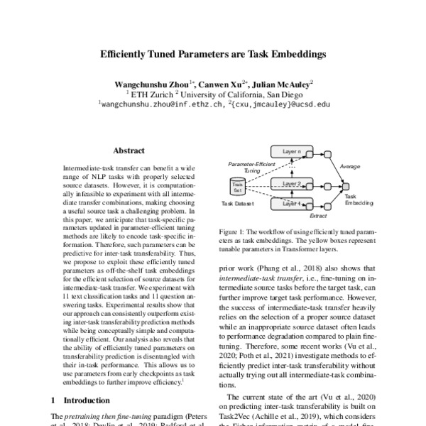 Efficiently Tuned Parameters Are Task Embeddings - ACL Anthology