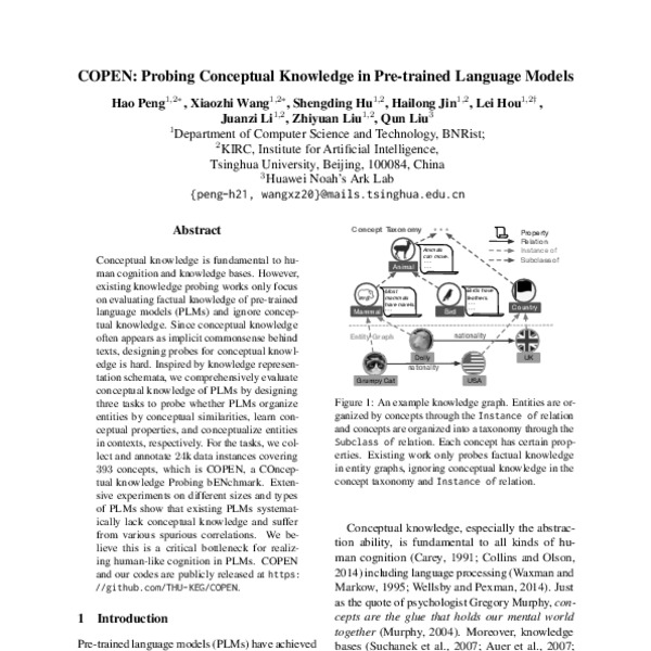COPEN: Probing Conceptual Knowledge in Pre-trained Language Models - ACL Anthology