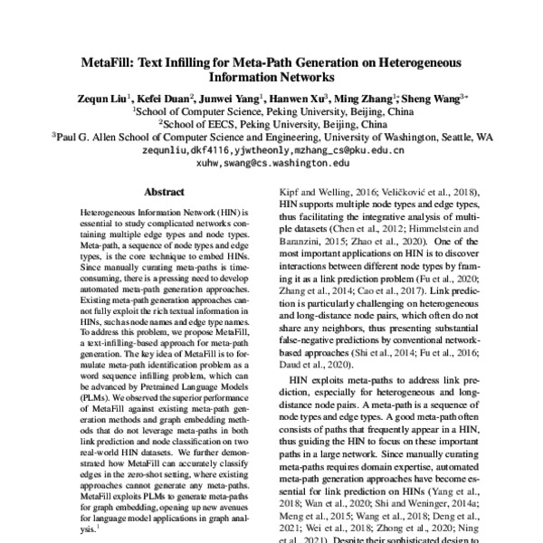 Metafill Text Infilling For Meta Path Generation On Heterogeneous Information Networks Acl