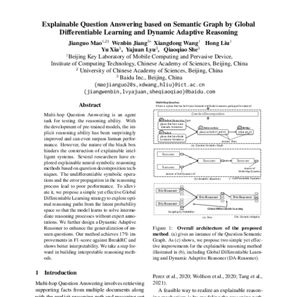 Explainable Question Answering based on Semantic Graph by Global Differentiable Learning and ...