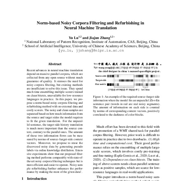 Norm-based Noisy Corpora Filtering and Refurbishing in Neural Machine Translation - ACL Anthology