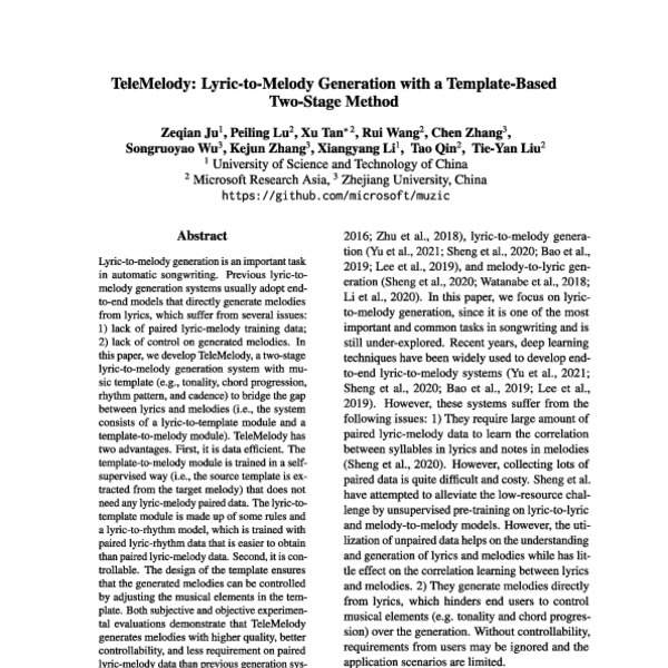 TeleMelody: Lyric-to-Melody Generation with a Template-Based Two-Stage Method - ACL Anthology