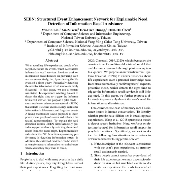 SEEN: Structured Event Enhancement Network for Explainable Need Detection of Information Recall ...