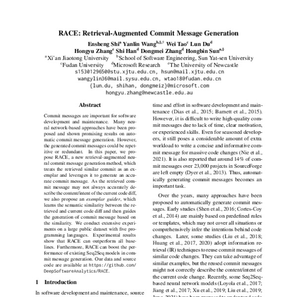 RACE: Retrieval-augmented Commit Message Generation - ACL Anthology