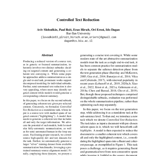 Controlled Text Reduction - ACL Anthology