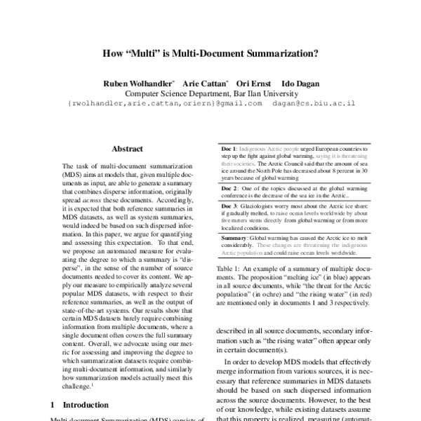 How “Multi” is Multi-Document Summarization? - ACL Anthology