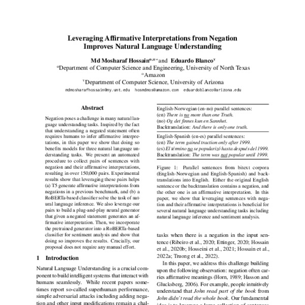 Leveraging Affirmative Interpretations from Negation Improves Natural Language Understanding ...