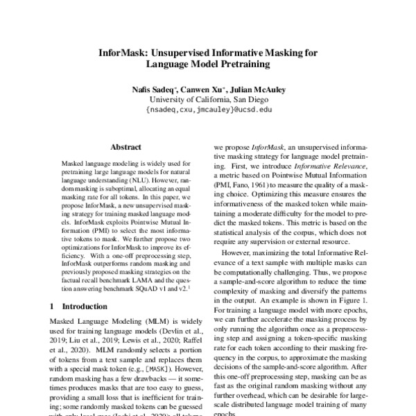 Informask Unsupervised Informative Masking For Language Model Pretraining Acl Anthology