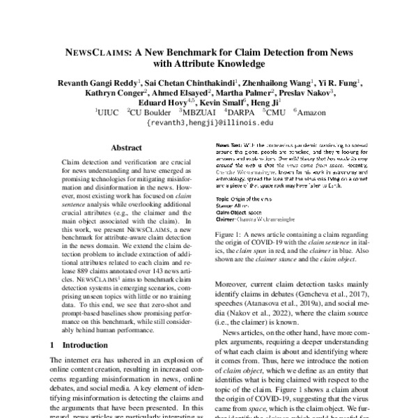 NewsClaims: A New Benchmark for Claim Detection from News with ...