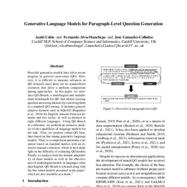 Generative Language Models For Paragraph Level Question Generation Acl Anthology