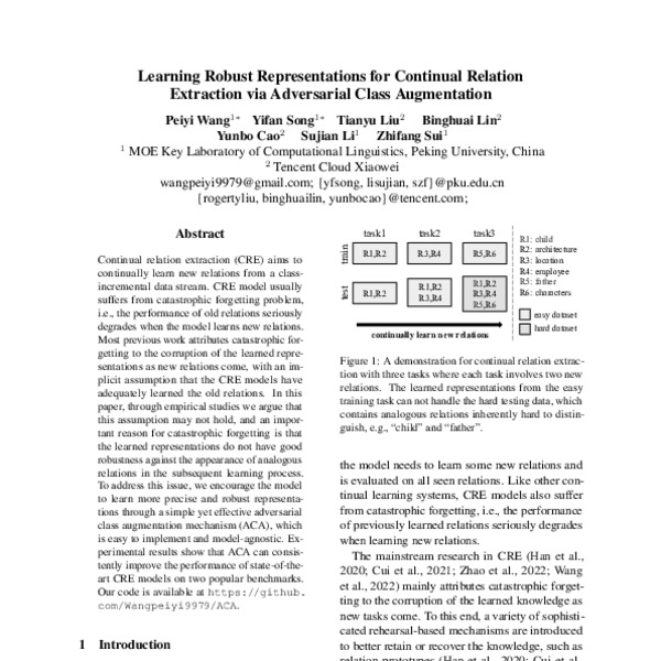 Learning Robust Representations for Continual Relation Extraction via Adversarial Class ...