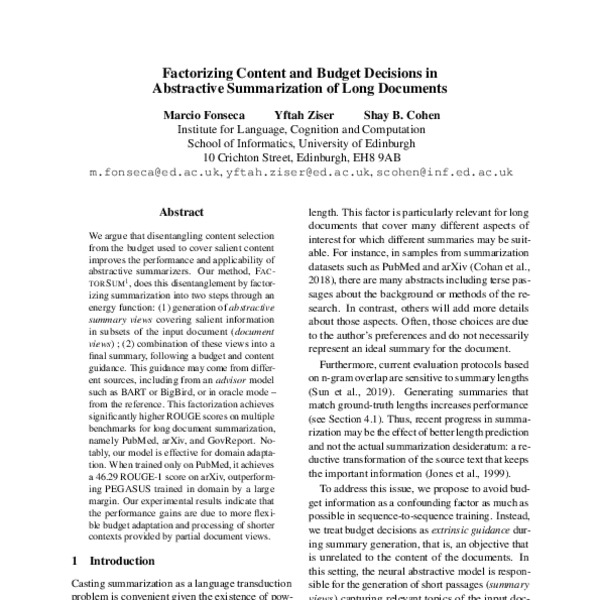 Factorizing Content and Budget Decisions in Abstractive Summarization ...