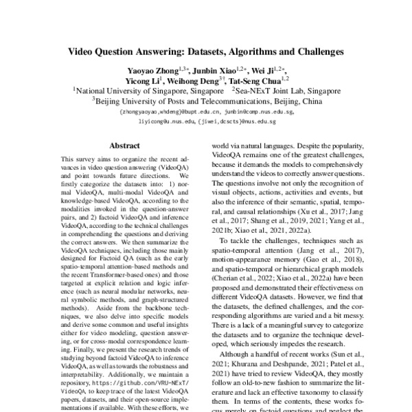 Video Question Answering: Datasets, Algorithms and Challenges - ACL Anthology
