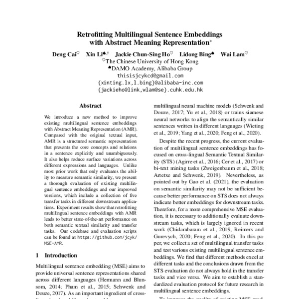 Retrofitting Multilingual Sentence Embeddings With Abstract Meaning Representation Acl Anthology